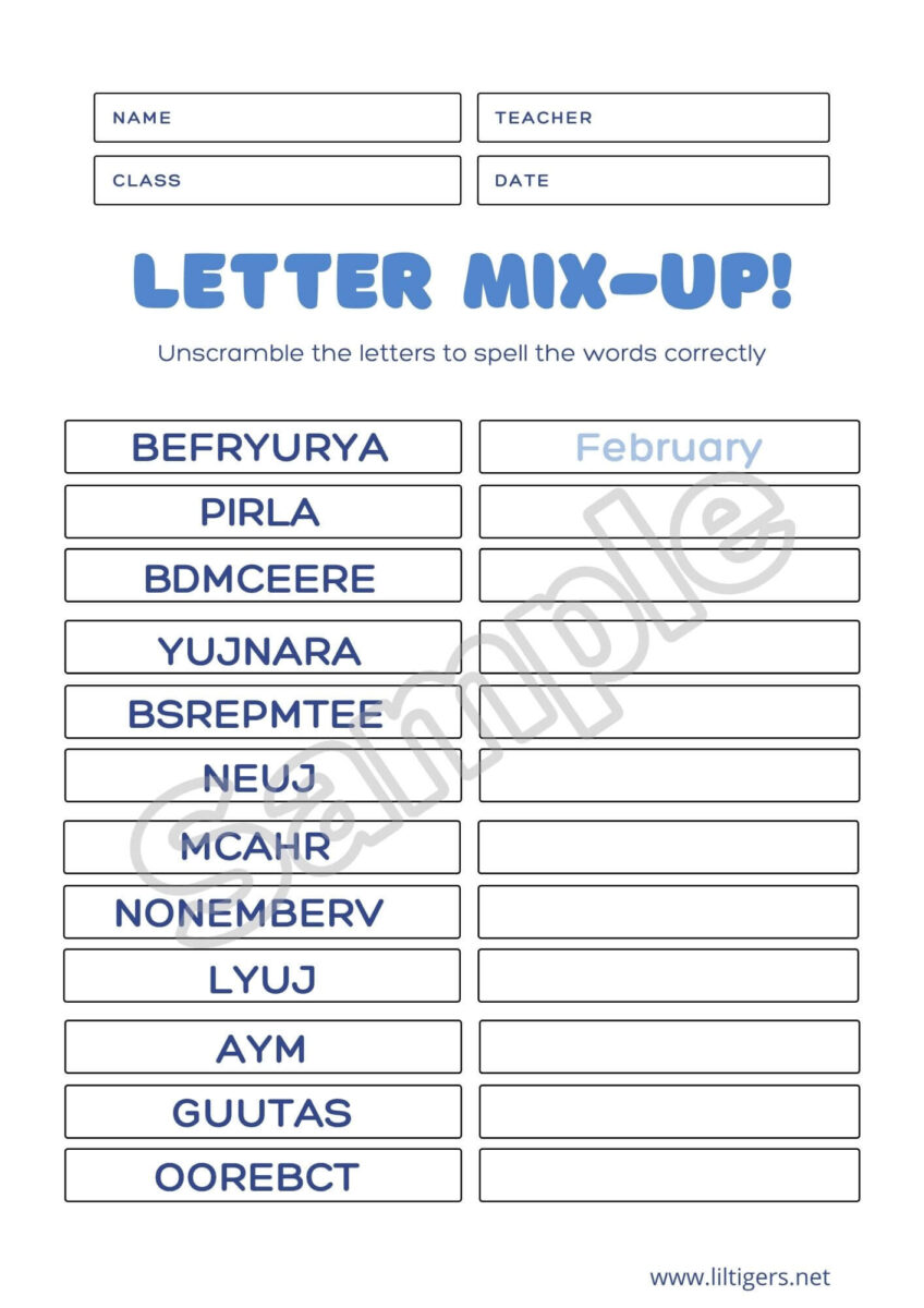 Free Printable Month of the Year Worksheets - Lil Tigers