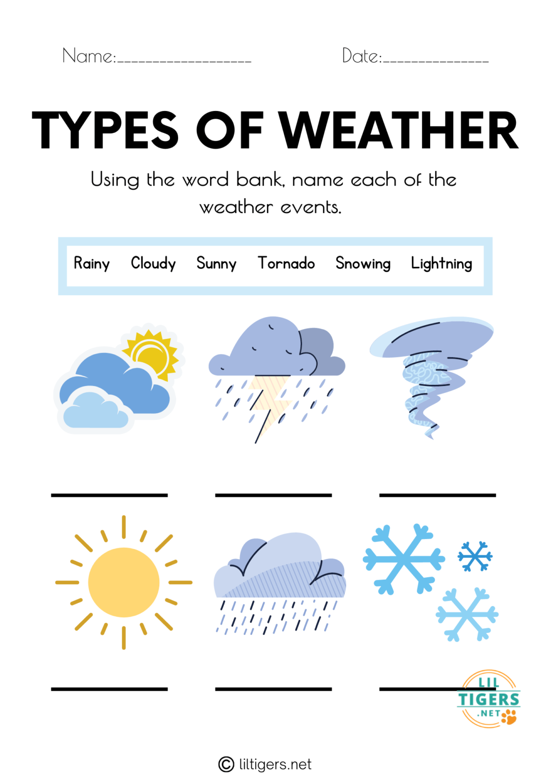 Free Printable Weather Chart for Kids - Lil Tigers Lil Tigers