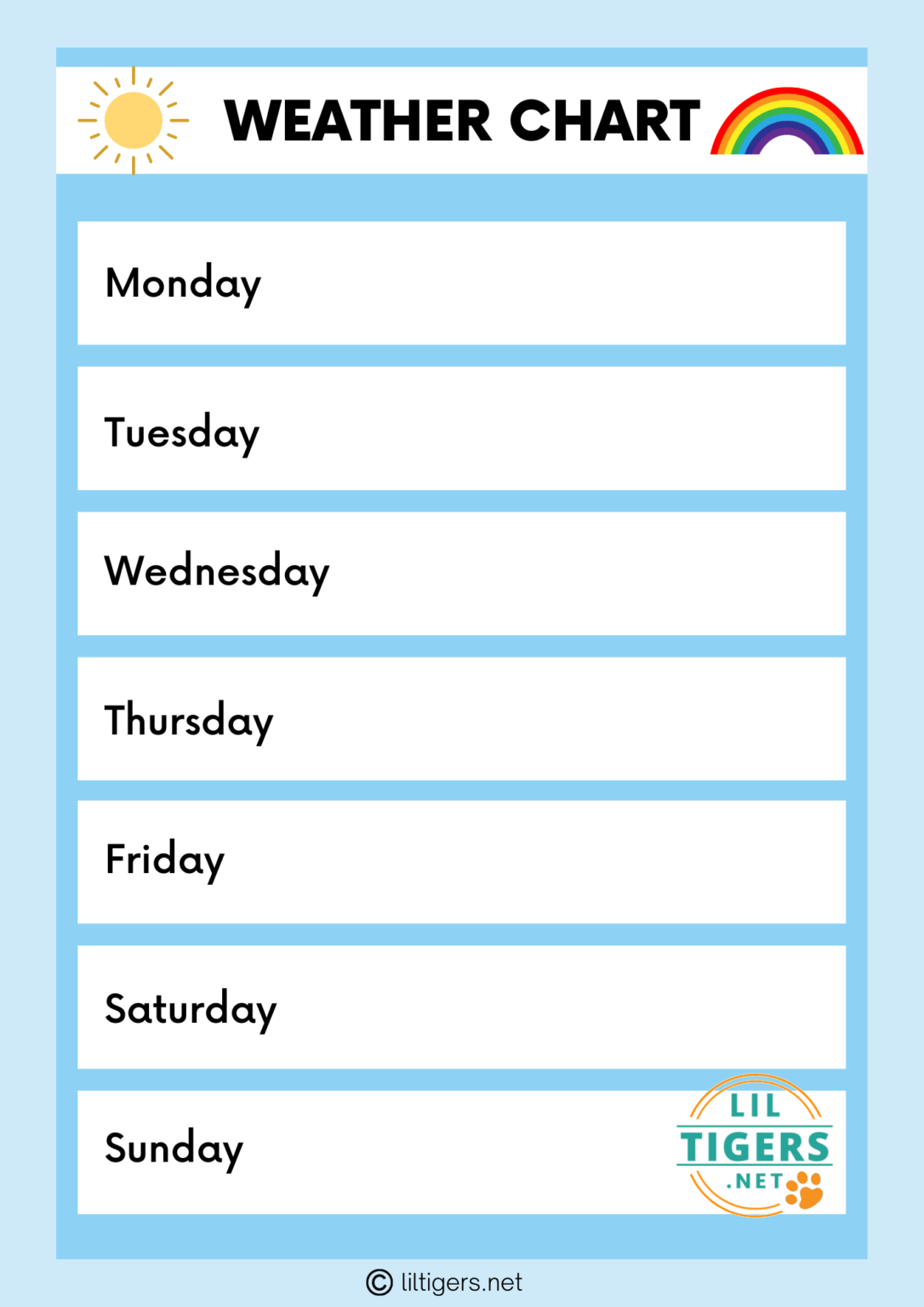 Free Printable Weather Chart for Kids - Lil Tigers Lil Tigers